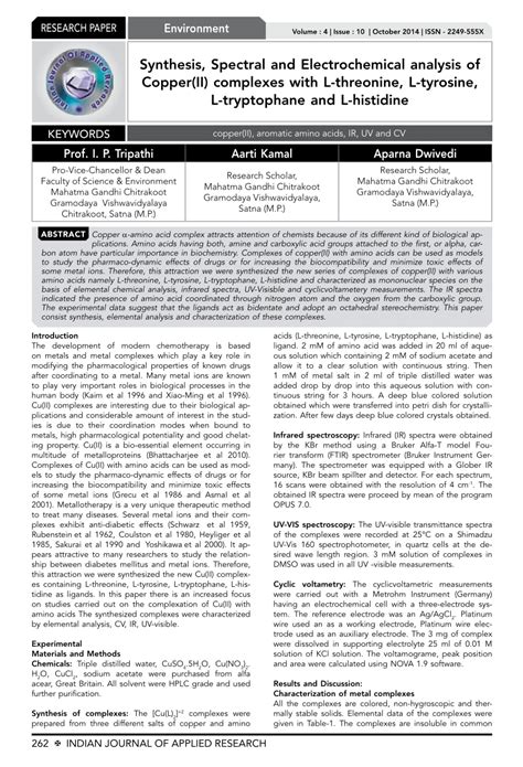 Pdf Synthesis Spectral And Electrochemical Analysis Of Copperii Complexes With L Threonine