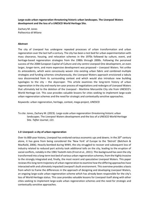 Pdf Large Scale Urban Regeneration Threatening Historic Urban Landscapes The Liverpool Waters