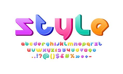 3d 알파벳 밝은 둥근 글꼴 여러 가지 색깔의 문자와 숫자 벡터 일러스트 레이션 10eps 알파벳에 대한 스톡 벡터 아트 및