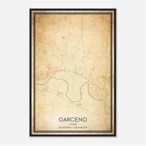 Vintage Garceno Texas Map Poster Garceno Tx City Road Wall Art Print Custom Maps And Posters