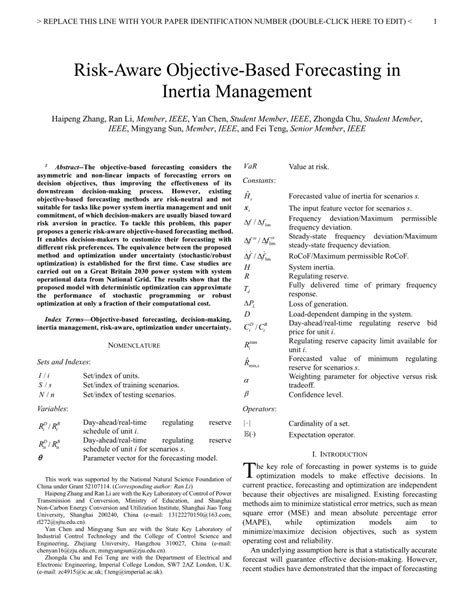 Pdf Risk Aware Objective Based Forecasting In Inertia Management