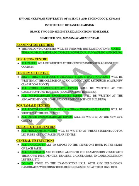 Final Midsem Timetable 2023 2024 Sem 1 Block 2 Pdf Business