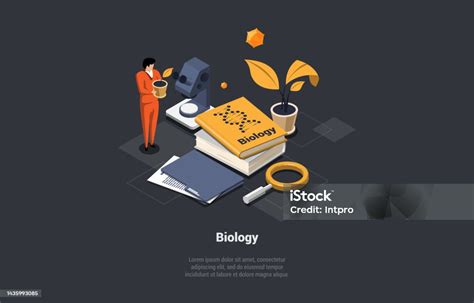 생물학과 과학의 개념 냄비에 꽃을 가진 과학자 남자는 화학 및 전문 장비를 사용하여 실험실에서 생물학적 실험을 만듭니다 아이소메트릭 카툰 3d 벡터 일러스트 레이 션 Dna