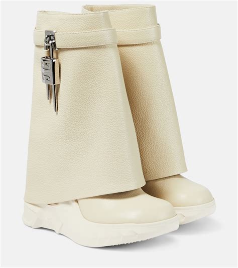 Givenchy Shark Lock Leather Ankle Boots In White Modesens