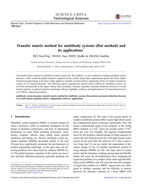 Pdf Transfer Matrix Method For Multibody Systems Rui Method And Its Applications