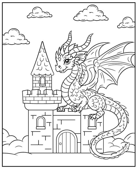 Castle With Dragon Coloring Pages 84 Dragon Coloring Pages