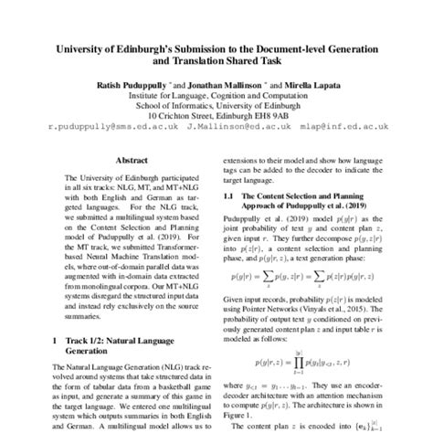 University Of Edinburghs Submission To The Document Level Generation And Translation Shared