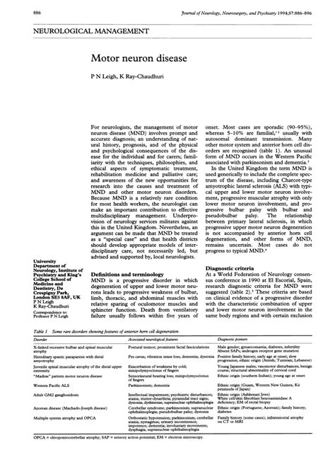 Pdf Motor Neuron Disease