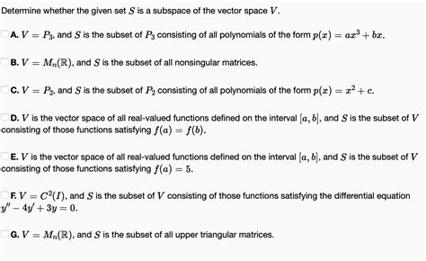 solved determine whether the given set s is a subspace of