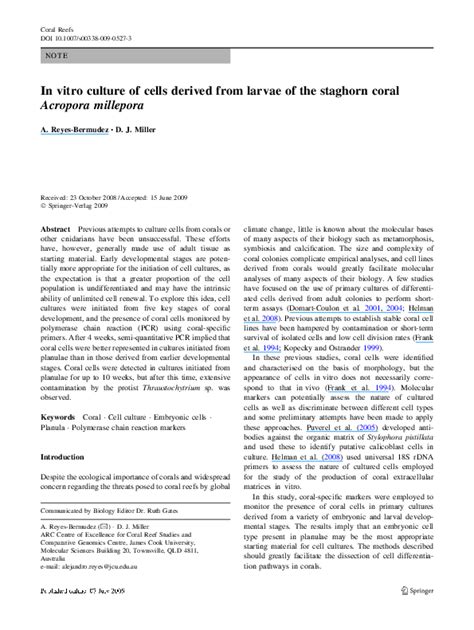 Pdf In Vitro Culture Of Cells Derived From Larvae Of The Staghorn