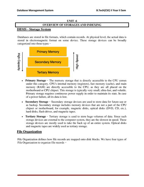 Dbms Unti 5 Part 2 Read And Practice Unit Overview Of Storages And Indexing Dbms Storage