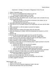 Prelab Enthalpy Of Formation Of Magnesium Oxide Sarah Johnson Experiment Enthalpy Of