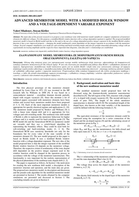 Pdf Advanced Memristor Model With A Modified Biolek Window And A