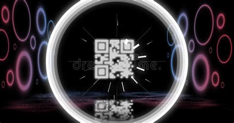 Image Of Glowing Qr Code Over Neon Circles Stock Illustration Illustration Of Neon Online