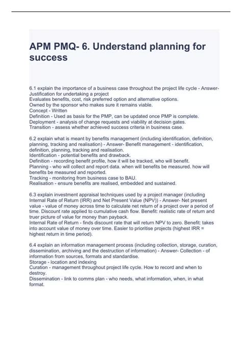 APM PMQ 6 Understand Planning For Success Exam APM PMQ Stuvia US