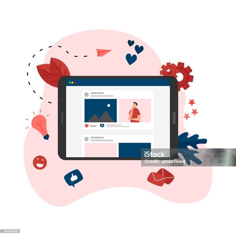 사진 콘텐츠와 소셜 미디어 개념 좋아요 및 댓글 벡터 플랫 일러스트레이션 Brand Name Online Messaging Platform에 대한 스톡 벡터 아트 및 기타