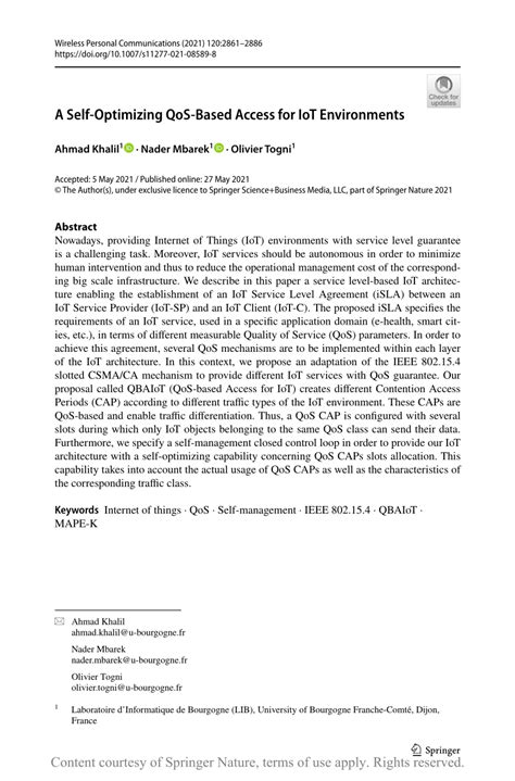 A Self Optimizing Qos Based Access For Iot Environments Request Pdf