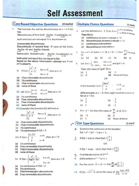 Continuity And Differentiability Self Assessment Pdf