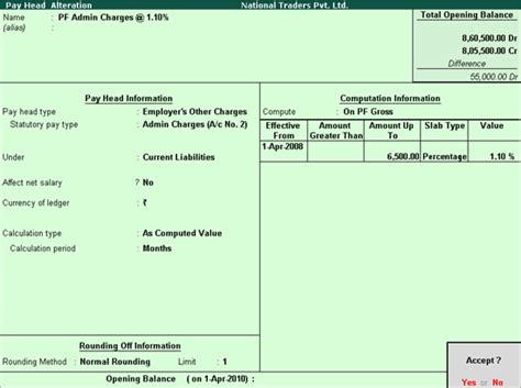 Creating Pay Head For PF Admin Charges Payroll