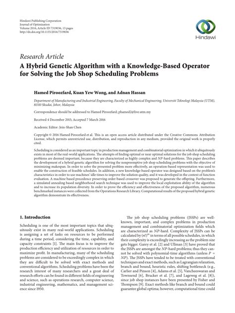 Pdf A Hybrid Genetic Algorithm With A Knowledge Based Operator For