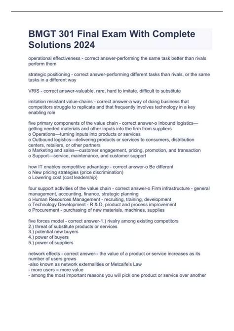 BMGT 301 Final Exam With Complete Solutions 2024 BMGT Stuvia US
