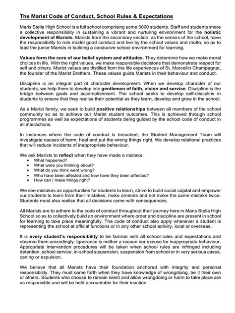 2020 Mshs Marist Companion Code Of Conduct Rules Pdf
