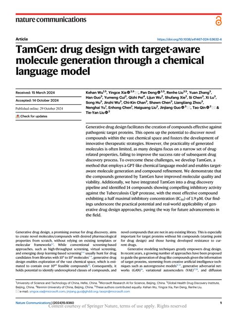 Pdf Tamgen Drug Design With Target Aware Molecule Generation Through A Chemical Language Model
