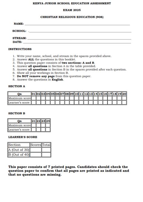 2025 Grade 9 Jesma 004 Examination With Marking Schemes Elimu Cloud