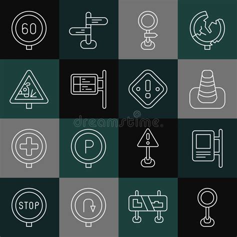 Set Line Road Traffic Sign Traffic Cone Ublic Transport Board Warning Road Speed Limit And