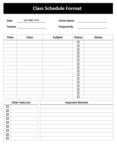 Class Schedule Template Free Word Templates