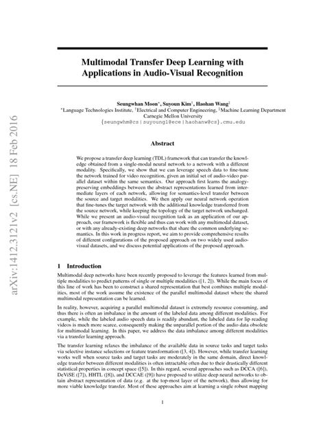 Multimodal Transfer Deep Learning With Applications In Audio Visual Recognition Deepai