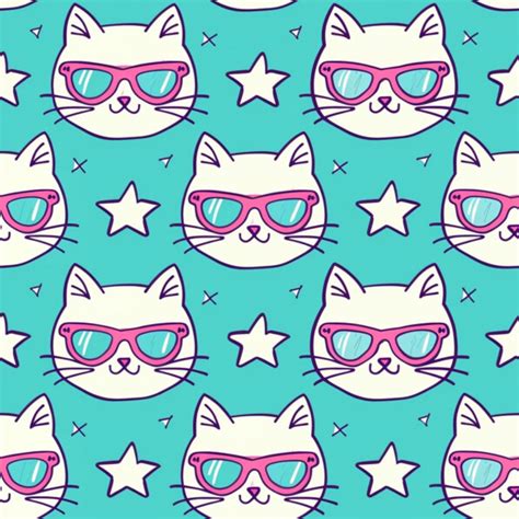 Download White Cat Pattern With Pink Sunglasses And Stars Patterns Online Creative Fabrica