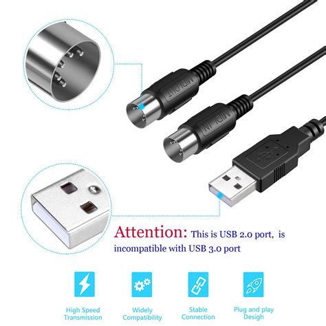 LiDiVi In Out MIDI To USB Cable 5 PIN DIN MIDI Cable Convert Piano Keyboard Instruments With