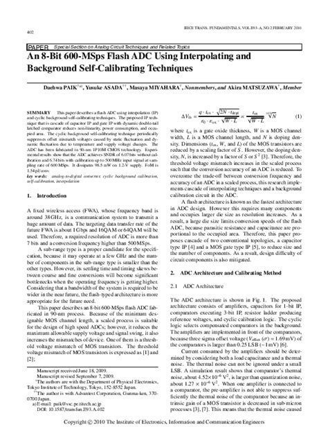 Pdf An 8 Bit 600 Msps Flash Adc Using Interpolating And Background