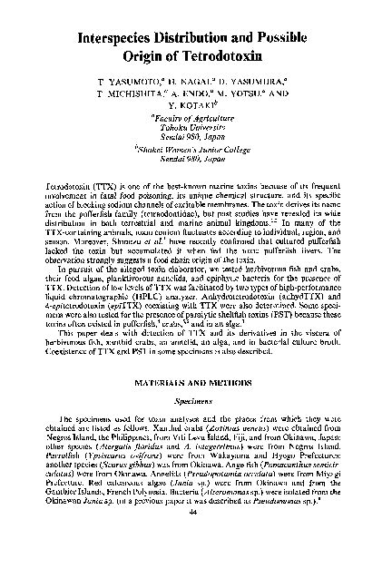 Pdf Interspecies Distribution And Possible Origin Of Tetrodotoxin