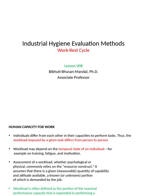 Ind Hygiene 013 Work Rest Cycle Pdf