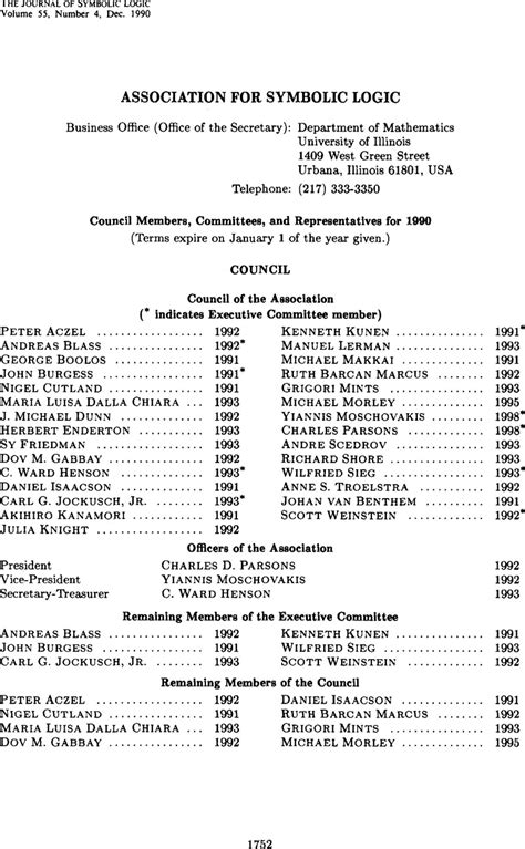 Association For Symbolic Logic The Journal Of Symbolic Logic