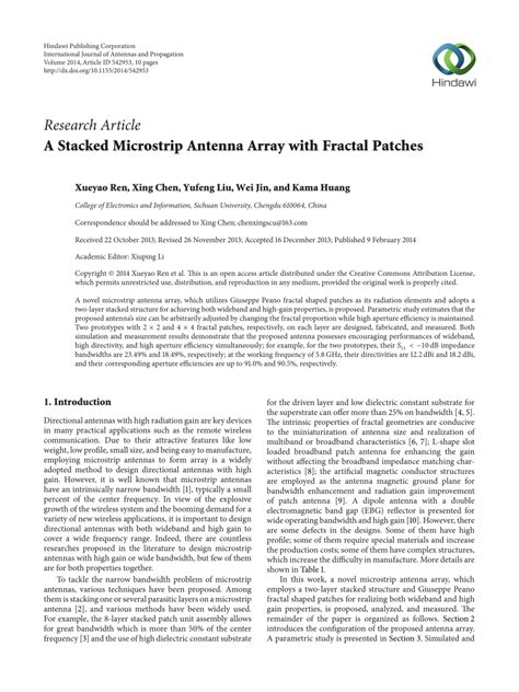 Pdf A Stacked Microstrip Antenna Array With Fractal Patches