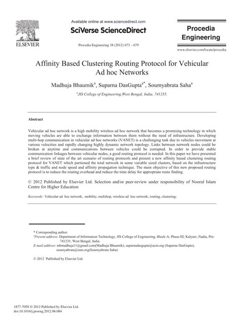 Pdf Affinity Based Clustering Routing Protocol For Vehicular Ad Hoc