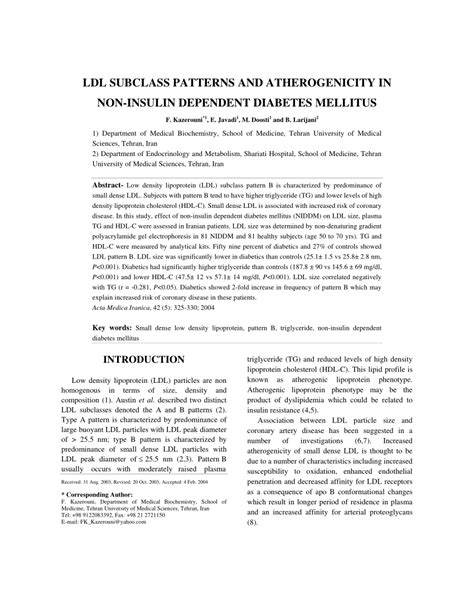 Pdf Ldl Subclass Patterns And Atherogenicity In Non Insulin Dependent Diabetes Mellitus