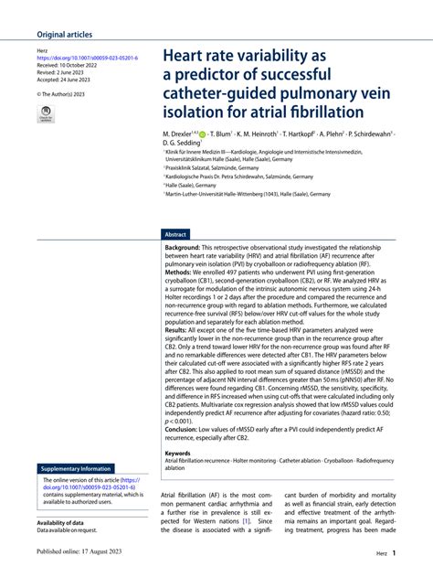 Pdf Heart Rate Variability As A Predictor Of Successful Catheter Guided Pulmonary Vein