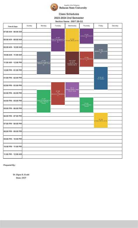 Bsit 2nd Year Class Schedule 2023 2024 2nd Bulsu College Of