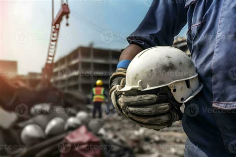 Construction Worker Holding A Safety Helmet Neural Network Ai