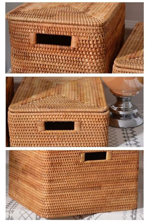 Rattan Rectangular Storage Basket With Lid Extra Large Storage Basket Wicker Baskets Storage