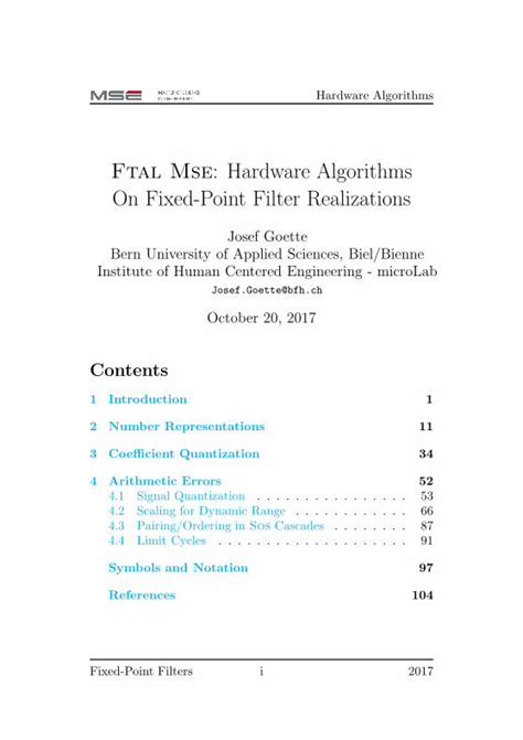 Pdf Ftal Mse Hardware Algorithms On Fixed Point Filter · Pdf