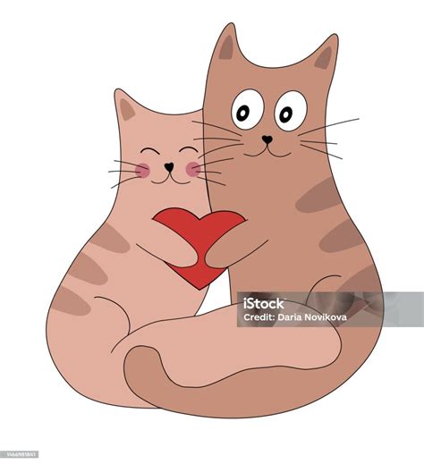 발에 하트를 가진 귀여운 두 고양이 로맨틱 발렌타인 데이 인사말 카드 또는 포스터에 대 한 벡터 그림입니다 두 물체에 대한 스톡 벡터 아트 및 기타 이미지 Istock