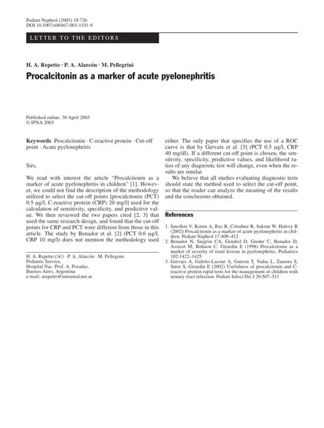 Pdf Procalcitonin As A Marker Of Acute Pyelonephritis