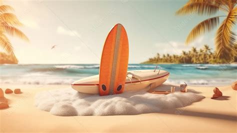 Summer Surfboard Beach Sun Umbrella Seagull Powerpoint Background For