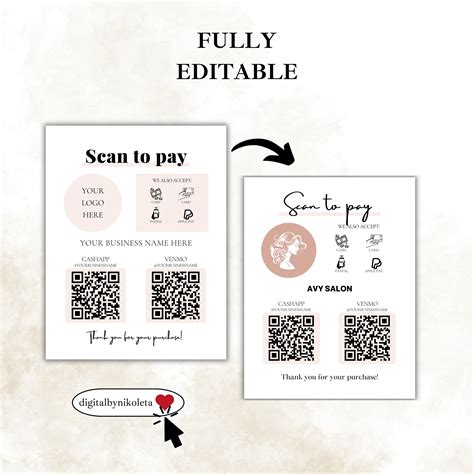 Scan To Pay QR Code Template Editable Payment Salon Permanent Jewelry Airnbnb Payment