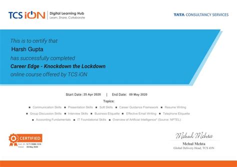 Harsh Gupta On Linkedin Tcsion Careeredge Completed Tataconsultancyservices…